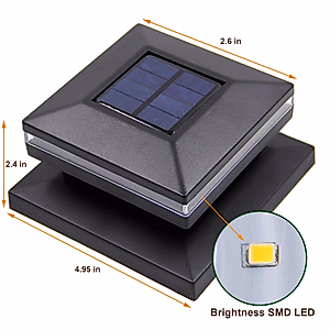 MAGGIFT 6 Pack Solar Post Lights, 15 Lumen Outdoor Post Cap Light for Fence Deck or Patio, Solar Powered Caps, Warm White High Brightness SMD LED Lighting, Lamp Fits 4x4, 5x5 or 6x6 Wooden Posts
