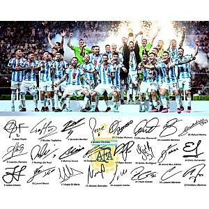 Ikonic Fotohaus Argentina World Cup Champions Lionel Messi Di Maria De Paul Alvarez Dybala Martinez Team Signed Photo Autograph Print Wall Art Home Decor