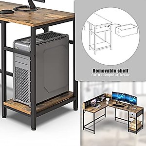 NSdirect Computer Desk,55" Home Office Desk with Bookshelf Industrial Study Writing Table with Space Saving Design Modern Simple Style Laptop Table (Rustic Brown)