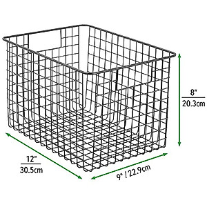 mDesign Metal Wire Food Storage Basket Organizer with Handles for Organizing Kitchen Cabinets, Pantry Shelf, Bathroom, Laundry Room, Closets, Garage - Concerto Collection - 8 Pack - Graphite Gray
