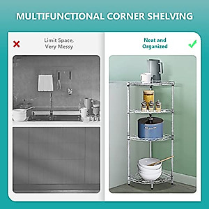 4 Tier Corner Wire Shelving Unit, Adjustable Wire Rack Shelving, Metal Wire Storage Shelves for Kitchen, Pantry, Laundry, Bathroom, Closet (11.8" D x 11.8" W x 35.4" H, Silver)