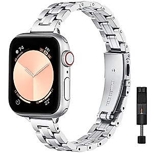 STIROLL Thin Replacement Band Compatible for Apple Watch 38mm 40mm 41mm 42mm 44mm 45mm 49mm, Stainless Steel Metal Wristband Women Men for iWatch Ultra SE Series 8/7/6/5/4/3/2/1(Silver,38mm/40mm/41mm)