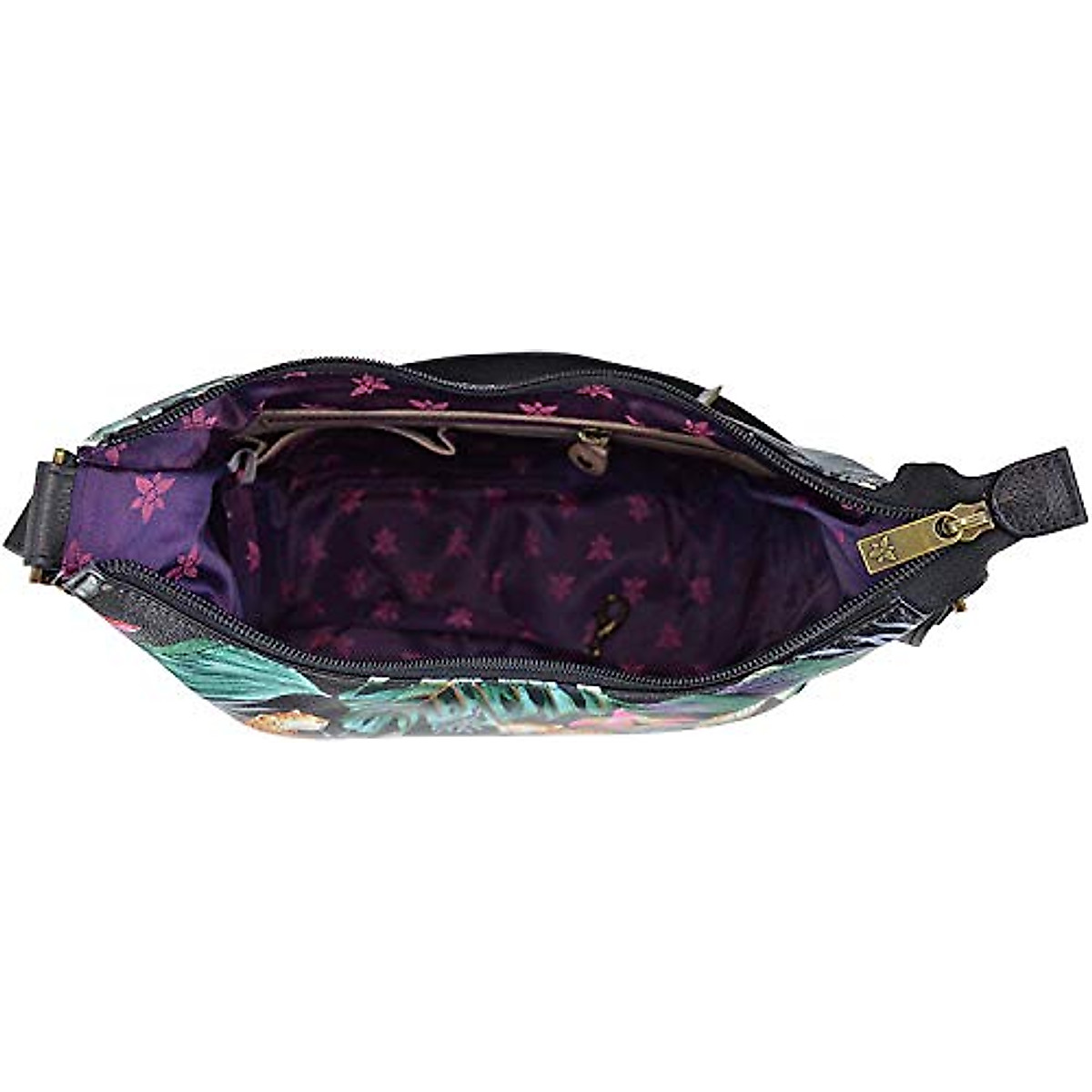 Anuschka Women's Hand-Painted Genuine Leather Classic Hobo With Studded Side Pockets - Jungle Queen