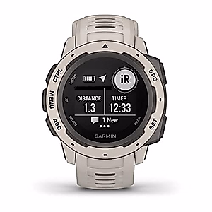 Garmin 010-02064-01 Instinct, Rugged Outdoor Watch with GPS, Features GLONASS and Galileo, Heart Rate Monitoring and 3-axis Compass, Tundra, 1.27 inches (Renewed)