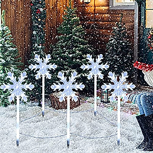 WATERGLIDE Set of 5 Snowflake Christmas Pathway Lights Outdoor, 9" x 23" Large Snowflake Lights Pathway Marker, Plug in Holiday Garden Decorative Lights with Stakes for Walkway Patio Yard Xmas Decor