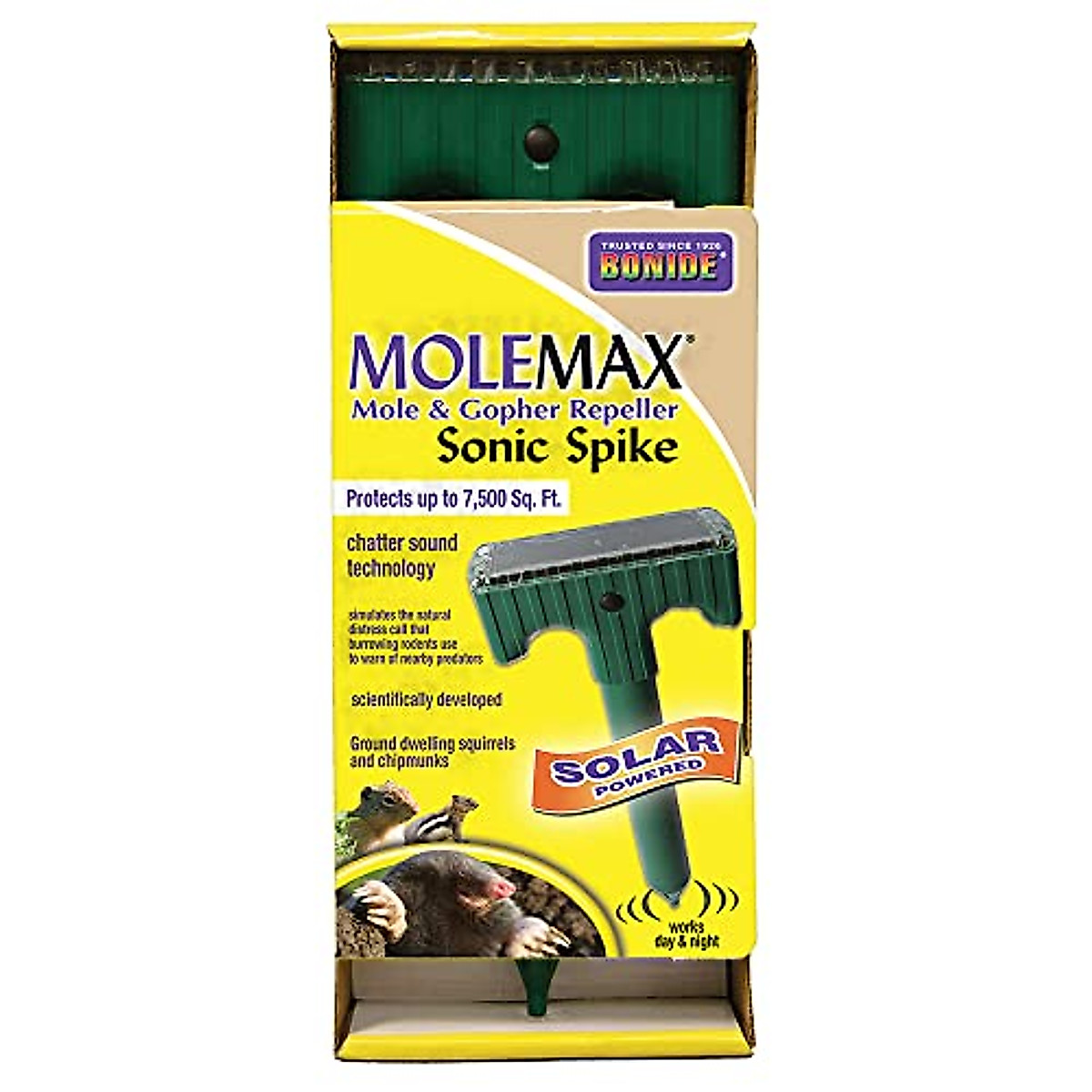 Bonide (BND61121) - Molemax Sonic Spike Repeller, Solar Powered Mole and Gopher Repellent