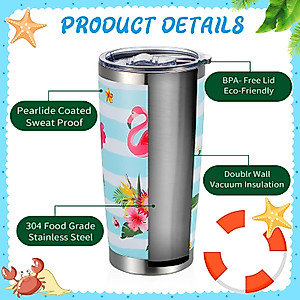 4 Pieces Summer Hawaii Beach Tumbler Cups 20oz Insulated Stainless Steel Travel Mug Tumblers with Lid Tropical Flamingo Vacuum Wine Cup Vacation Gifts Sea Beach Pool Party
