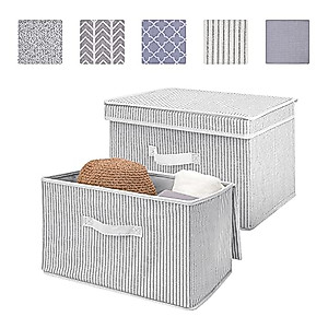 GRANNY SAYS Fabric Storage Boxes, Large Storage Bins with Lids, Toy Storage Organizer, Closet Storage Baskets for Shelves Organizing Bookcase Entryway Wardrobe, Gray/White, 2-Pack