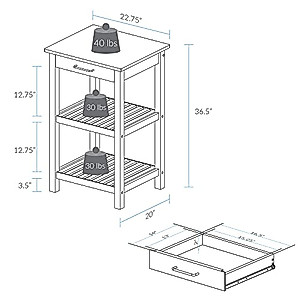 Casual Home Sunrise (Small) with Solid Harvest Hardwood Top Kitchen Island, 22.75"W, Natural&White