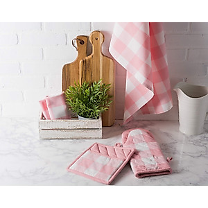 DII Buffalo Check Kitchen Collection, Classic Farmhouse Dishtowel Set, 20x30, Pink &White, 3 Piece