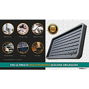 Sponge Holder - Sink Caddy Organizer - Kitchen Bath Vanity Tray - Soap, Cleaning Brush, and Scouring Pad Multi-use Silicone Tray – Non-Slip, Heat Resistant and Dishwasher Safe – 11” X 5.5” - Gray