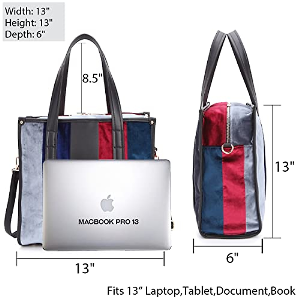 Dasein Velvet Large Tote for Women Satchel Purse Handbag Multi-Colored Shoulder Bag