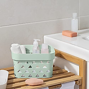 Navaris Plastic Storage Baskets with Lids (Set of 4) - 8.7" L x 6.9" W x 5.1" H - Stackable Basket Organizing Containers Bins with Lid - Mint Green