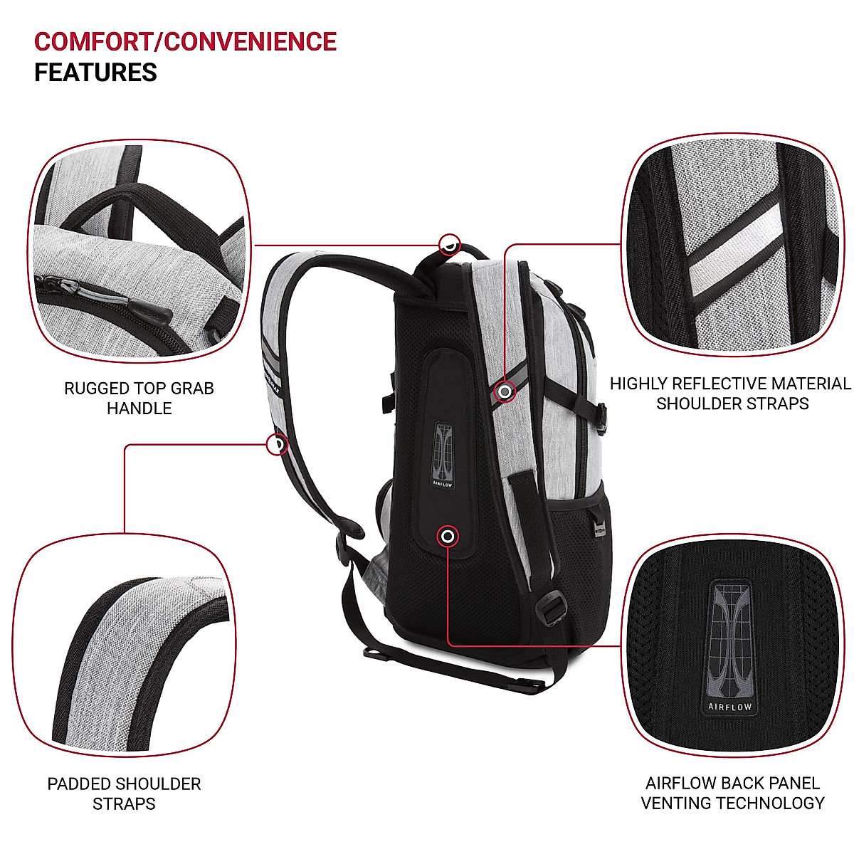 SwissGear 3598 Backpack Narrow Daypack, Light Grey/Heather, 18-Inch