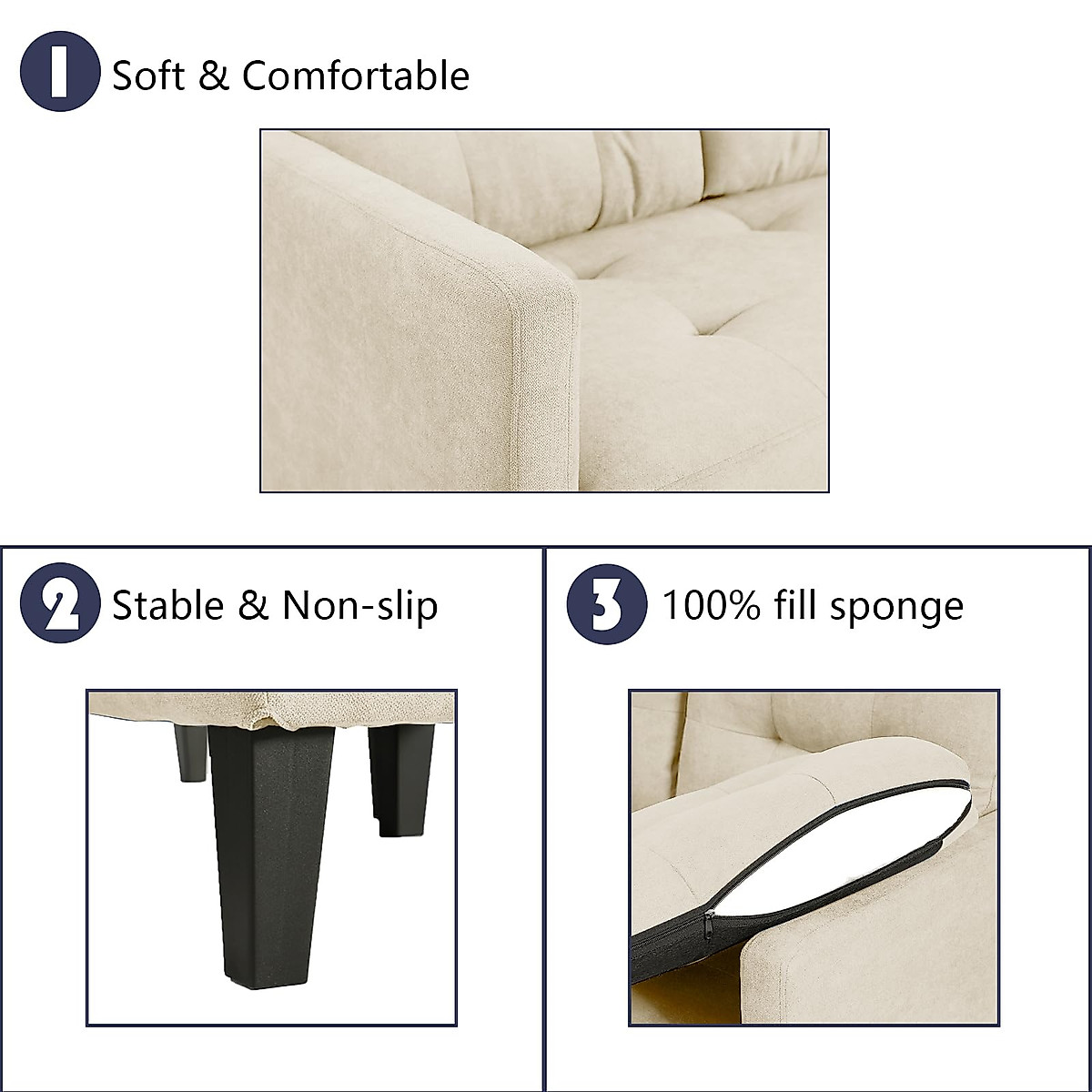 Grepatio Convertible Sectional Sofa Couch, L-Shaped Couch Sofa with Modern Linen Fabric for Living Room Small Space (Beige)