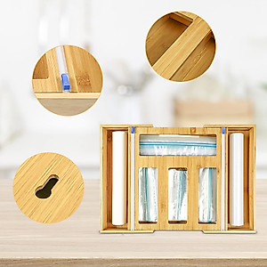shuang qing Expandable Ziplock Bag Organizer, 6-in-1 Bamboo Food Storage Bag Organizer, for Kitchen Drawer 19.5" X 13.1" X 2.9"