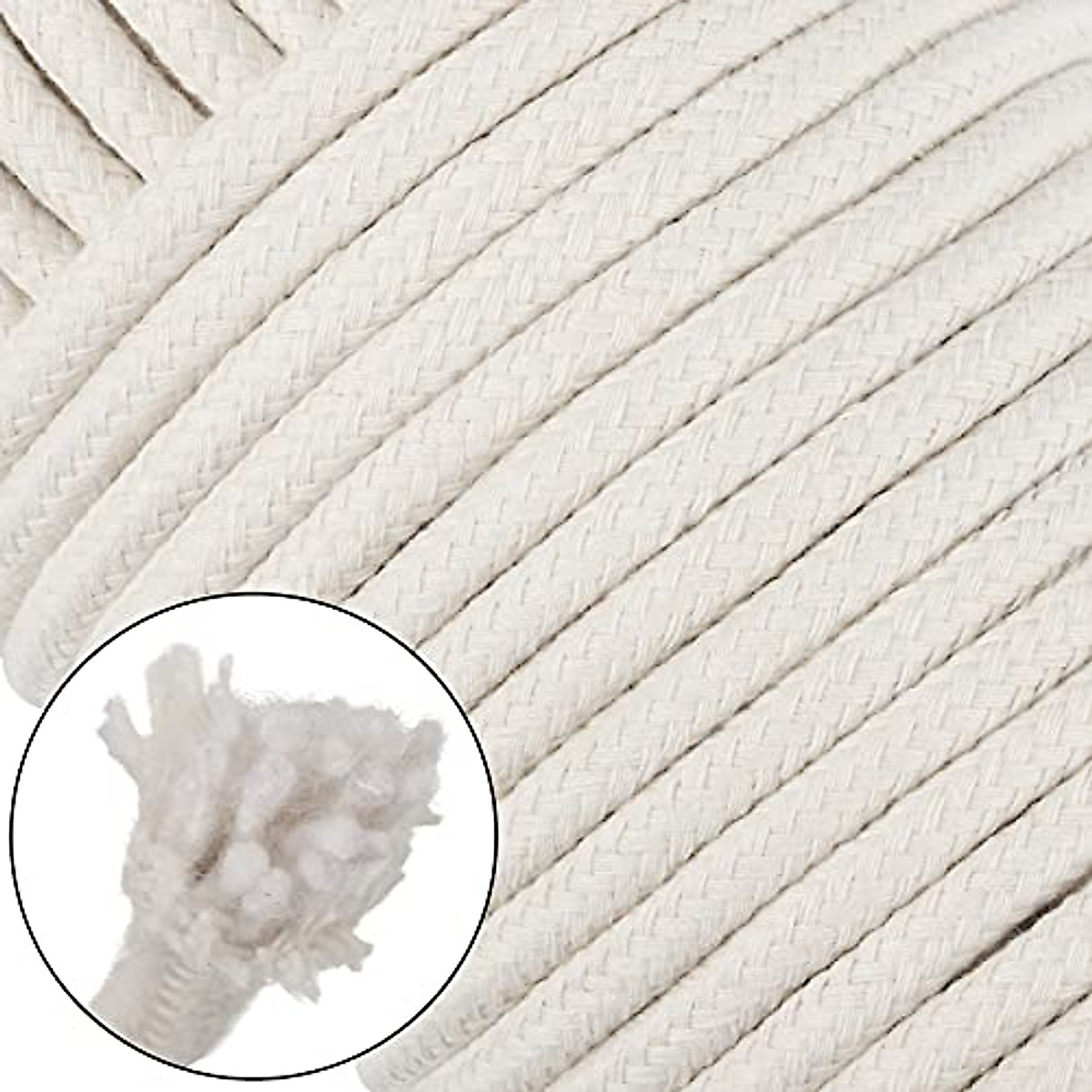 JOIKIT 1/4 Inch 328 Feet White Natural Cotton Rope, Clothesline Rope, All Purpose Braided Cord for DIY Craft Projects, Rope Basket, Potted Plants and Hanging Laundry