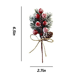 KEEPAA 10Pcs Christmas Artificial Berries Pine Cones Stems Decor, Faux Red Berry Stem Simulation Pinecones Branches for Xmas Tree Decorations, Floral Arrangement DIY Wreath Winter Holiday Décor