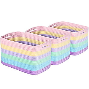 MINTWOOD Design 3-Pack Storage Baskets for Shelves, Playroom and Classroom Storage Basket, Book Basket, Decorative Storage Cube Bins, Woven Closet Organizers, Nursery Baskets, Pastel Rainbow