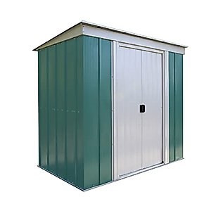 Arrow Sheds 6' x 4' Galvanized Steel Pad-Lockable Outdoor Utility Storage Shed with Pent Roof, Eggshell/Green