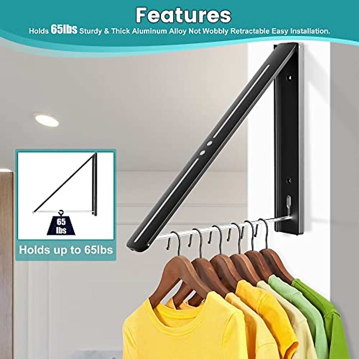 Vaselin Invisible Clothes Drying Rack, Retractable Clothes Drying Rack, Wall Mounted Clothes Drying Rack, for Laundry Room Space 13.7 x 1.85x 0.51inches