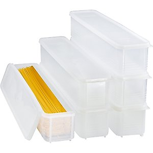 FEOOWV Set of 6 Pasta Storage Containers with Lid, Airtight Spaghetti Noodle Holder Rectangular Chopstick Storage Box Sealed Noodle Canisters for Refrigerator, Kitchen Pantry (White)