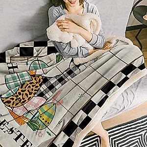 Easter Buffalo Bunny Throw Blanket for Couch,Leopard Egg Fuzzy Fluffy Super Soft Furry Plush,Black Check Farm Plank Comfy Thick Sherpa Throws and Blankets for Sofa Bed Decor