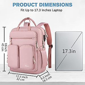 Mancro Travel Backpacks for Women, 17.3 Inch Laptop Backpack with TSA Compartment and USB Charging Port, Large Weekend Travel Backpack Daypack for College Gifts Backpack, Pink