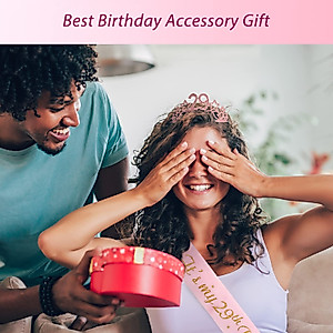 MEANT2TOBE 29th Birthday Sash and Tiara for Women - Fabulous Set: Glitter Sash + Stars Rhinestone Pink Premium Metal Tiara for Women, 29th Birthday Gifts for 29th Birthday Party