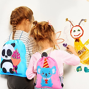 Shappy 24 Pack Drawstring Party Favors Bags Cartoon Animal Candy Goodie for Boys Birthday Kids Gift Return Girls Supplies