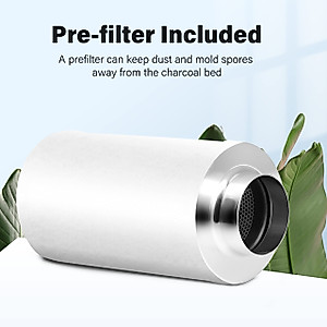 iPower 4'' Air Carbon Australia Virgin Charcoal, Pre-Filter Included Reversible Flange 4" x 14", Smelliness Control for Grow Tent, 4"X14", Inline Duct Fan, Odor Scrubber, Silver