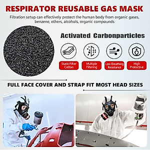GZYZAMZ Full Face Respirator Reusable Gas Mask, Survival Nuclear and Chemical Gas Masks with 40mm Activated Carbon Filter in Vapor, Chemical, Gas, Paint Spary, Woodworking and Other Work Protection