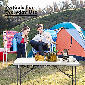 Plainsity 4ft Plastic Folding Table - Portable, Foldable, Heavy Duty Dining Table for Parties, Weddings, BBQs, Camping, Backyard Events - Indoor/Outdoor Utility Table with Carrying Handle White