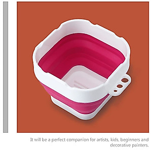 ULTNICE Paint Brush Washer Folding Painting Water Cup Portable Collapsible Painting Washing Bucket Basin Silicone Foldable for Watercolor Acrylic Oil Painting Red