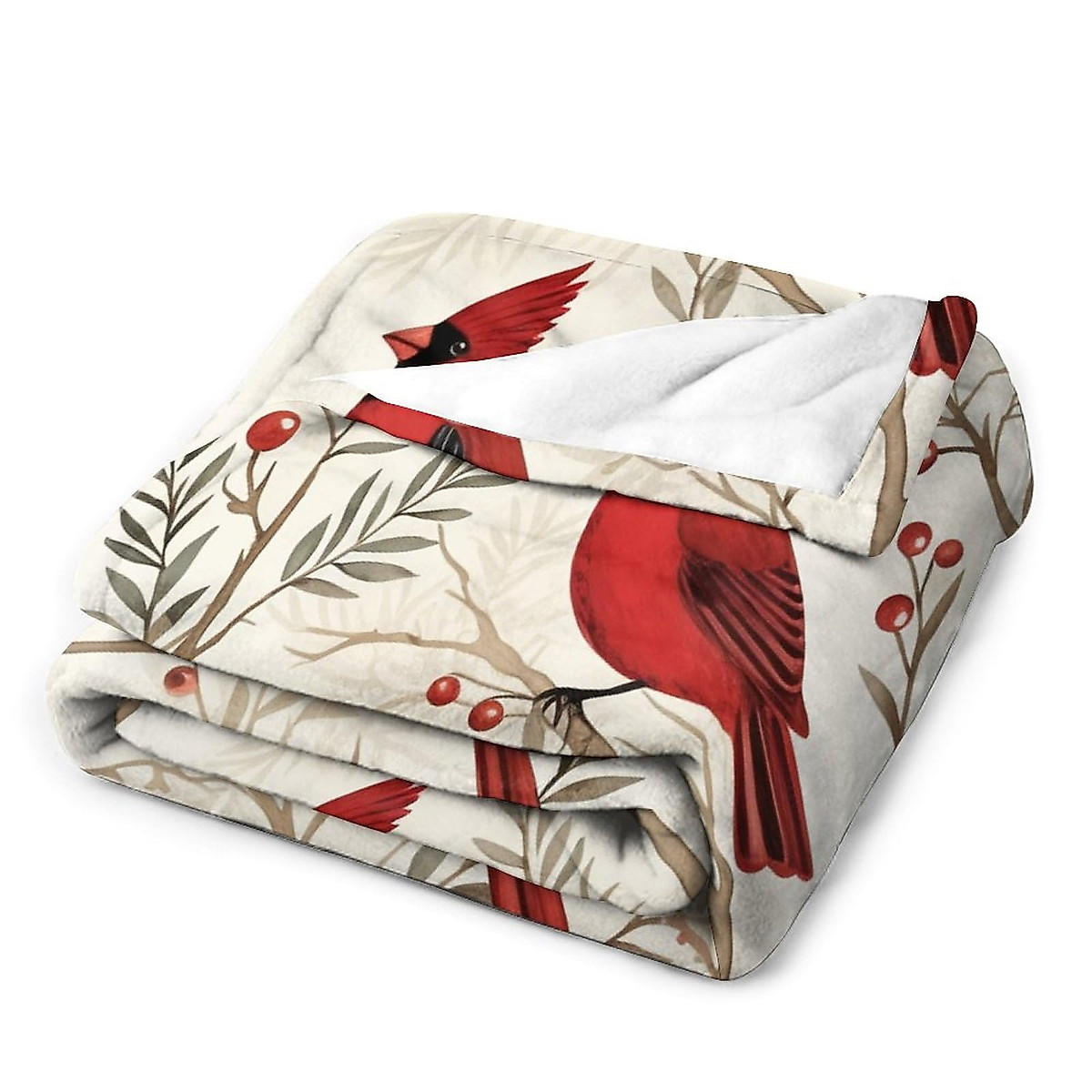 MaSiledy Red Birds Pine Cones Berry Winter Holiday Blanket Cardinal Red Birds Throw Blanket for Couch 60"x80" Throw Blankets Flannel Blanket Home Decor for Bed Couch Chair Living Room for Adults