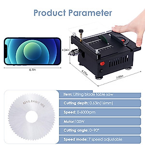 Mulcort 100W Multi-Functional Table Saw Mini Desktop Electric Saw Cutter Speed & Angle Adjustable 16MM Cutting Depth with Blade Flexible Shaft and More Accessories for Wood Plastic Acrylic Cutting