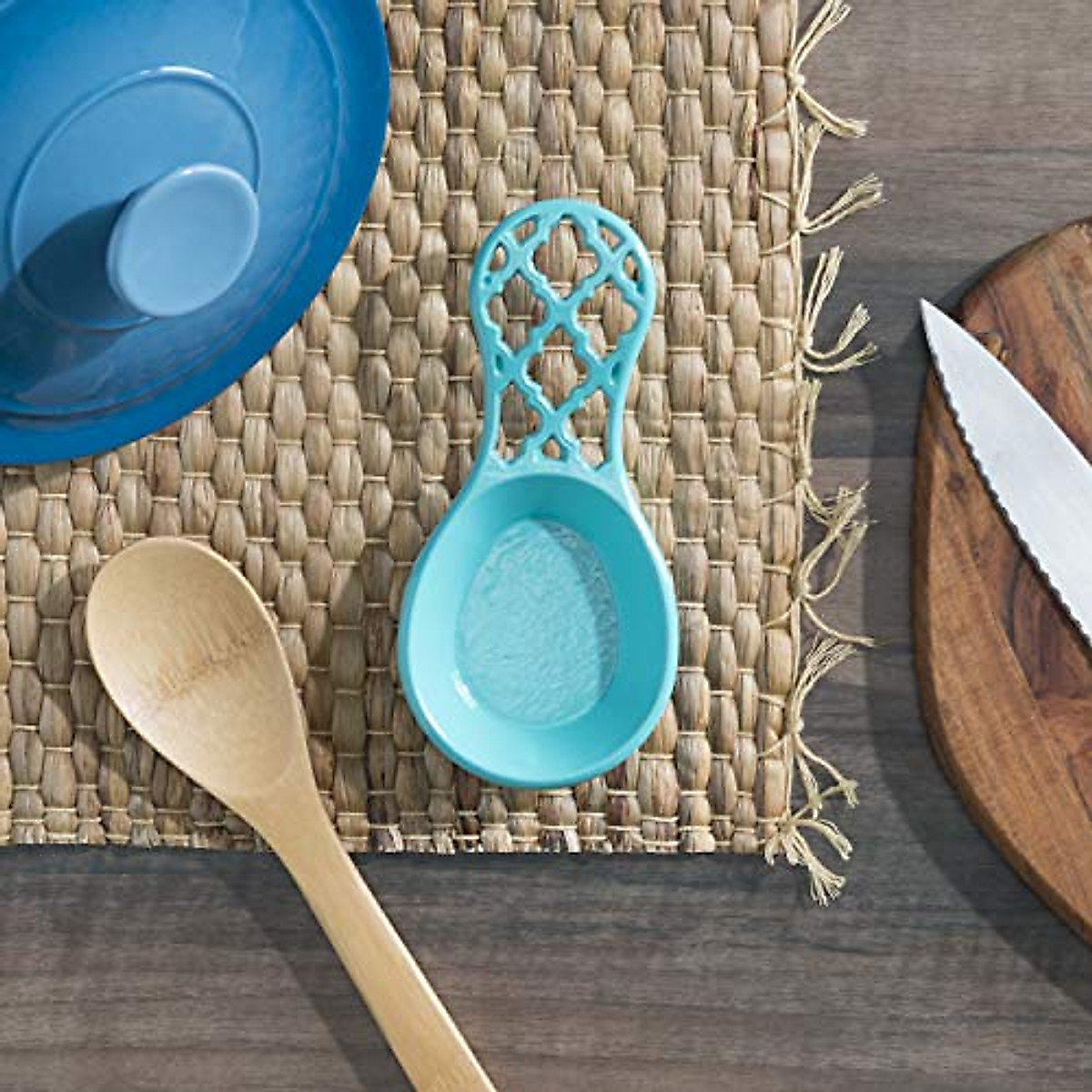 Home Basics Lattice Collection Cast Iron Spoon Rest (Turquoise)