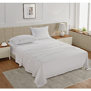Lane Linen 100% Cotton Sheets – 450 Thread Count Full Size Sheet Set, Naturally Cooling Sateen Sheets, Soft & Comfy, 15” Deep Pocket Fully Elasticized Fitted Sheet, Bedding Sheets & Pillowcases, White