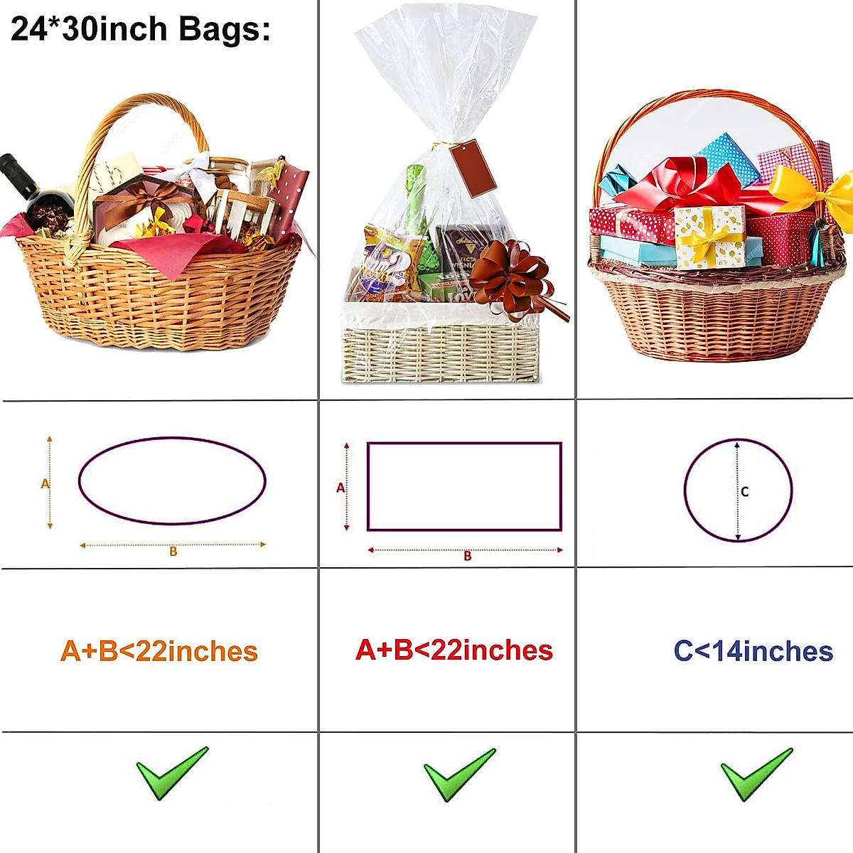 Cupplation Cellophane Cello Bags,24x30 inches,15 PACK, Clear Cellophane Wrap Bags, Packaging Bags for Gift Baskets, Presents, Wine Bottles, Bridal/Baby Showers and More, Ribbon NOT Included