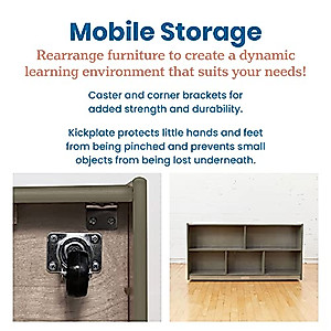 ECR4Kids 5-Compartment Mobile Storage Cabinet, 24in, Classroom Furniture, Grey Wash