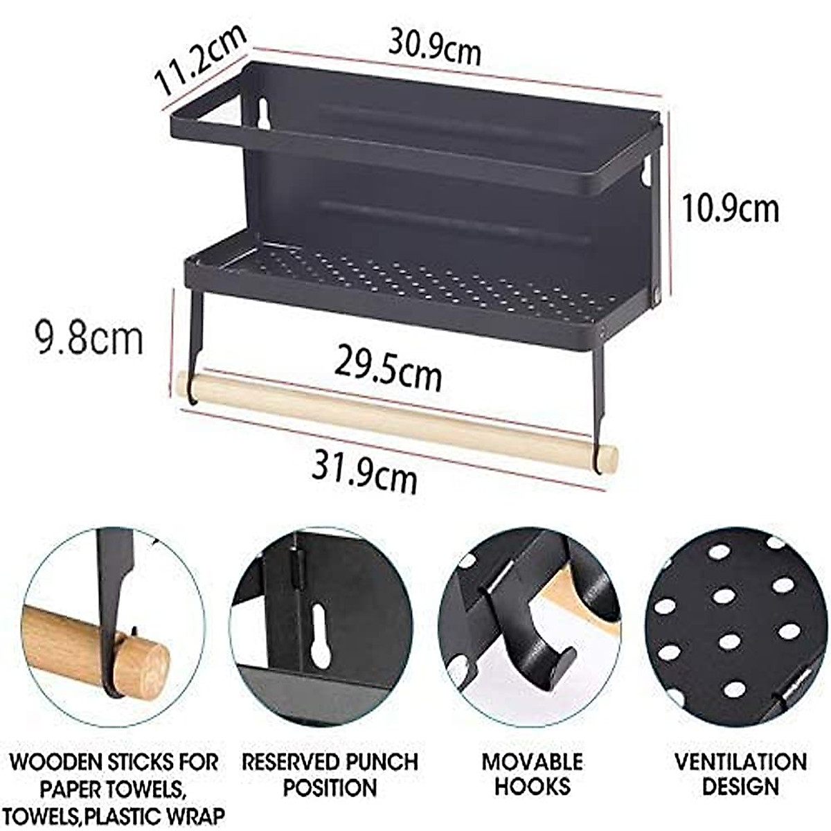 COSWE Magnetic Paper Towel Holder, Fridge Organizer, Magnetic Spice Rack for Refrigerator, Wall Mount Storage Organizer Shelf for Kitchen Bathroom