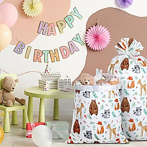 Ctosree 2 Pcs 70" x 40" Large Jumbo Gift Bag for Giant Gifts Woodland Animal Oversize Wrapping Bags with 2 Rolls Ribbons for Birthday Christmas Party(Animal)