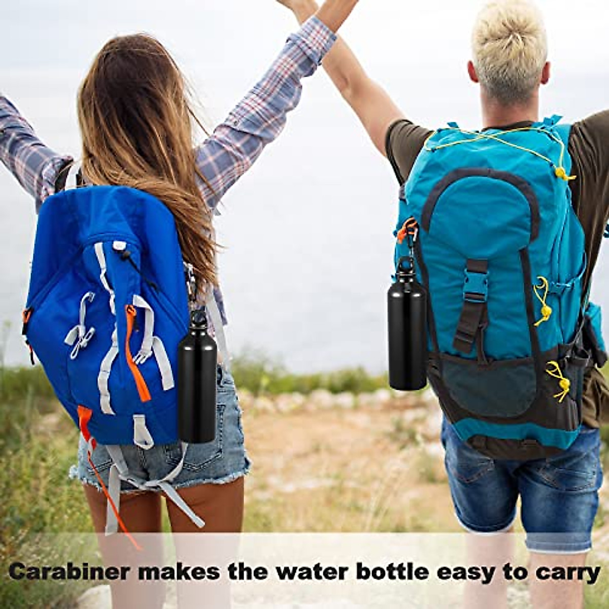 18 Pieces Aluminum Sport Water Bottles Bulk 24 oz Lightweight Water Bottles Reusable Leak Proof Water Bottles with Hook and Twist Cap for Bike, Camping, Climbing, Travelling, Indoor, Outdoor (Black)