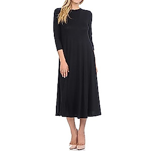 iconic luxe Women's A-Line Swing Trapeze Midi Dress Small Black
