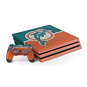 Skinit Decal Gaming Skin Compatible with PS4 Pro Console and Controller Bundle - Officially Licensed NFL Miami Dolphins Vintage Design