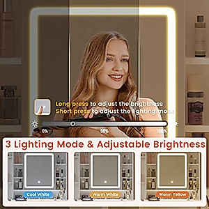 AOGLLATI Makeup Vanity with Lights in 3 Colors, White Vanity Desk with Mirror and Lights, Vanity Table with Charging Station, Makeup Desk with Visible Drawers, Hidden and Open Storage Shelves