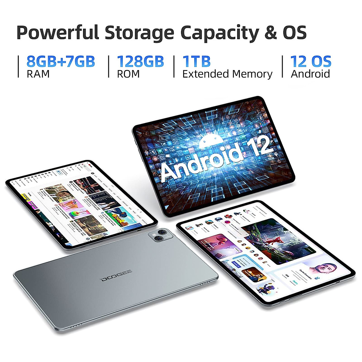 DOOGEE 2023 Newest Tablet T10, 10.1 Inch Android 12 Tablet, 8300mAh Long Lasting Battery, 15GB+128GB/SD 1TB Gaming Tablet PC, FHD+1920 * 1200/4G LTE Dual SIM/13MP+8MP Camera/TUV/Face ID/GPS| Blue