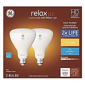 GE Refresh 2-Pack 65 W Equivalent Dimmable Daylight Br30 LED Light Fixture Light Bulb