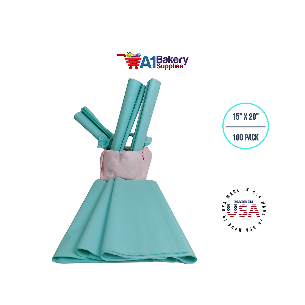 A1 Bakery Supplies Pistachio Green Bulk Tissue Paper 15 Inch x 20 Inch - 100 Sheets Premium Paper