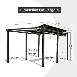 Domi Outdoor Living 11’ X 16’ Outdoor Retractable Pergola with Weather-Resistant Canopy Aluminum Garden Pergola Patio Grill Gazebo for Courtyard